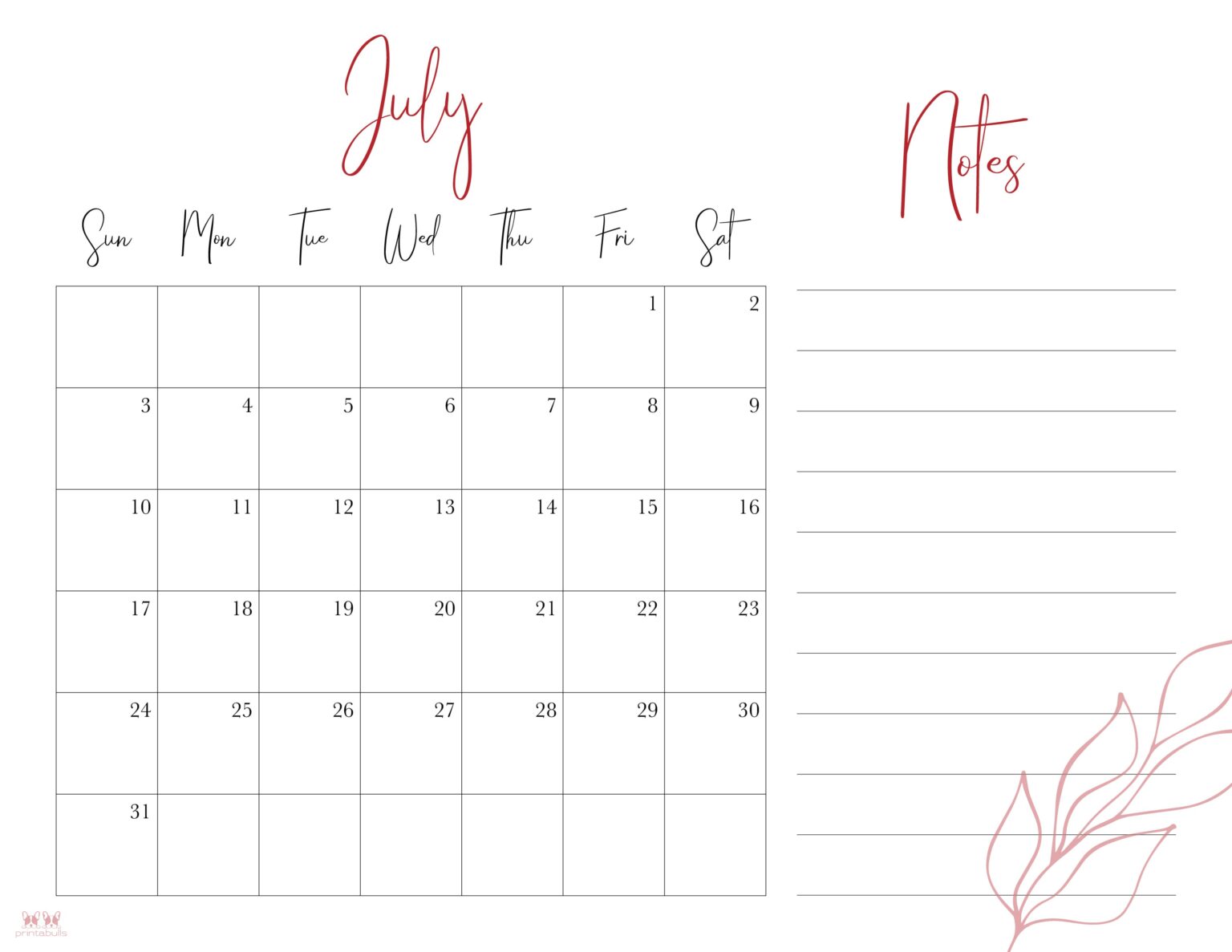 July 2022 Calendars - 33 FREE Printables | Printabulls