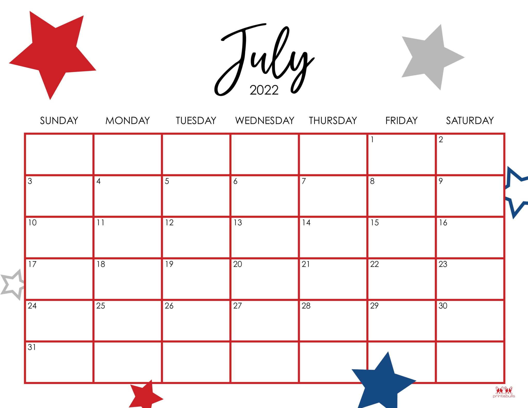 July 2022 Calendars - 33 FREE Printables | Printabulls