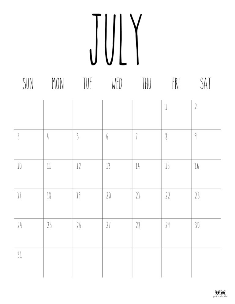 July 2022 Calendars - 33 FREE Printables | Printabulls