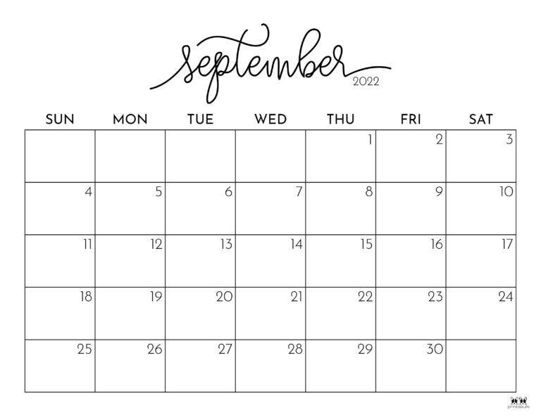 September 2022 Calendars - 50 FREE Printables | Printabulls