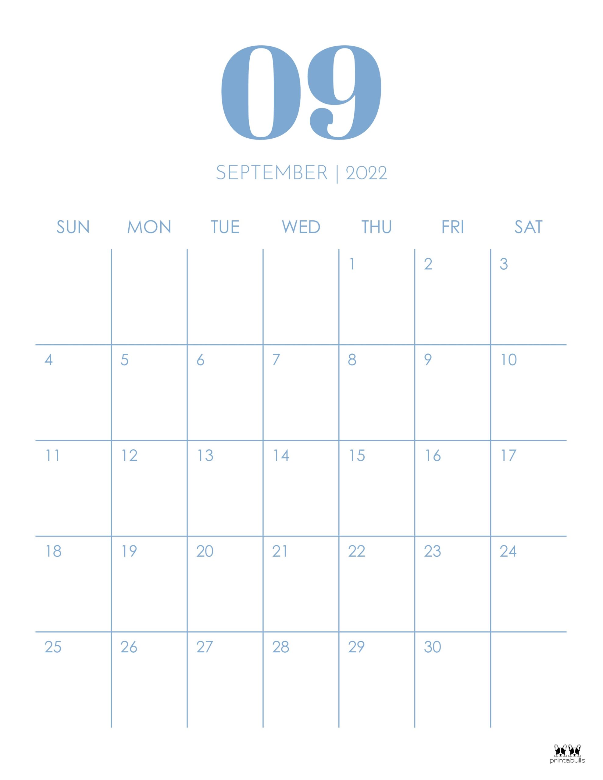 September 2022 Calendars - 50 FREE Printables | Printabulls