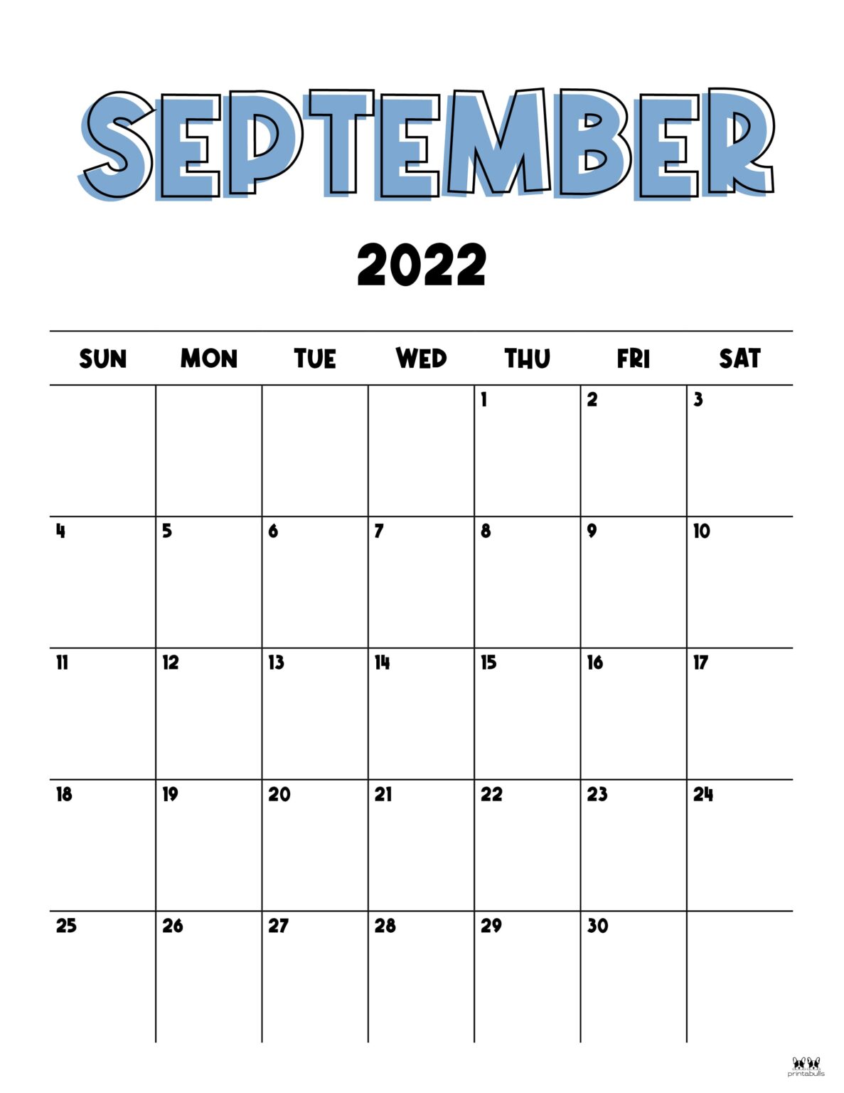 September 2022 Calendars - 50 FREE Printables | Printabulls