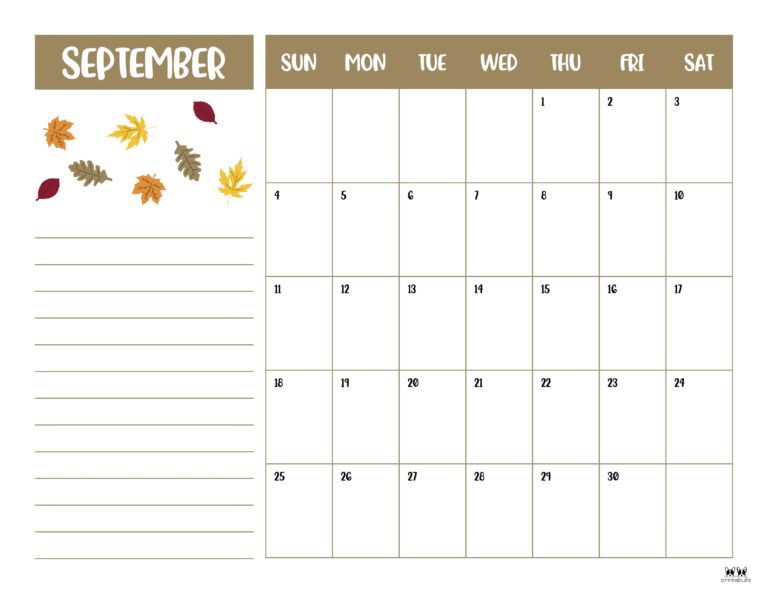 September 2022 Calendars - 50 FREE Printables | Printabulls