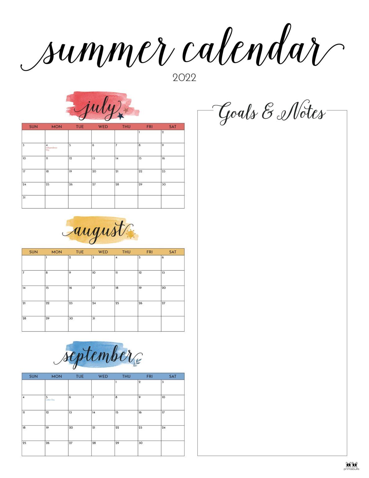 2022 Summer Calendars - 15 FREE Printables | Printabulls