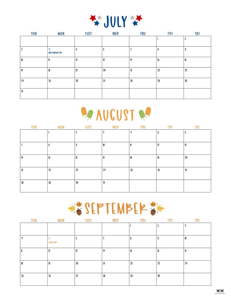 2022 Summer Calendars - 15 FREE Printables | Printabulls