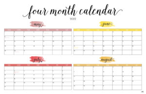 2022 4 Month Calendars - 20 FREE Printables | Printabulls