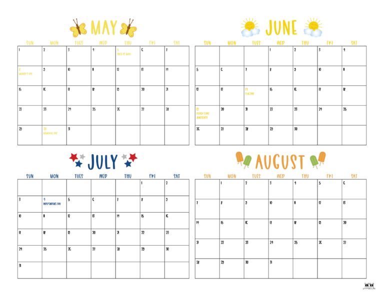 2022 4 Month Calendars - 20 FREE Printables | Printabulls