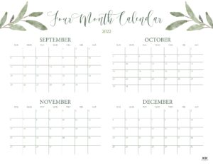 2022 4 Month Calendars - 20 FREE Printables | Printabulls