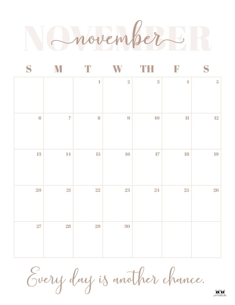 November 2022 Calendars - 50 FREE Printables | Printabulls