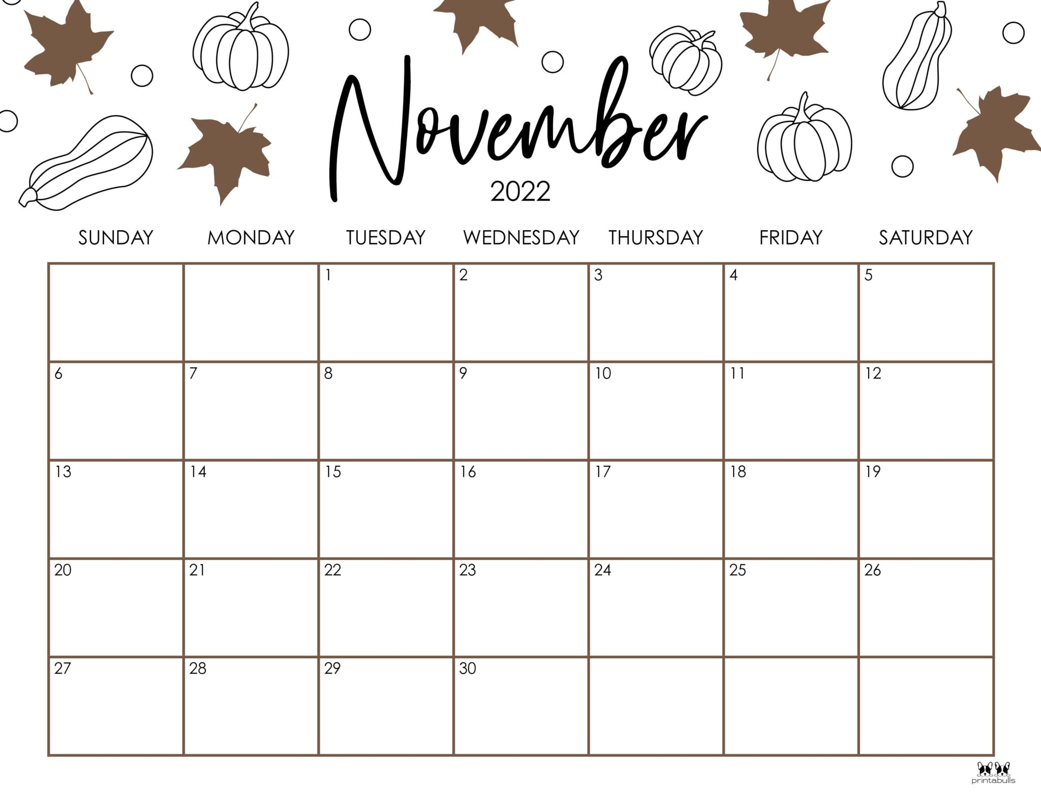 November 2022 Calendars - 50 FREE Printables | Printabulls