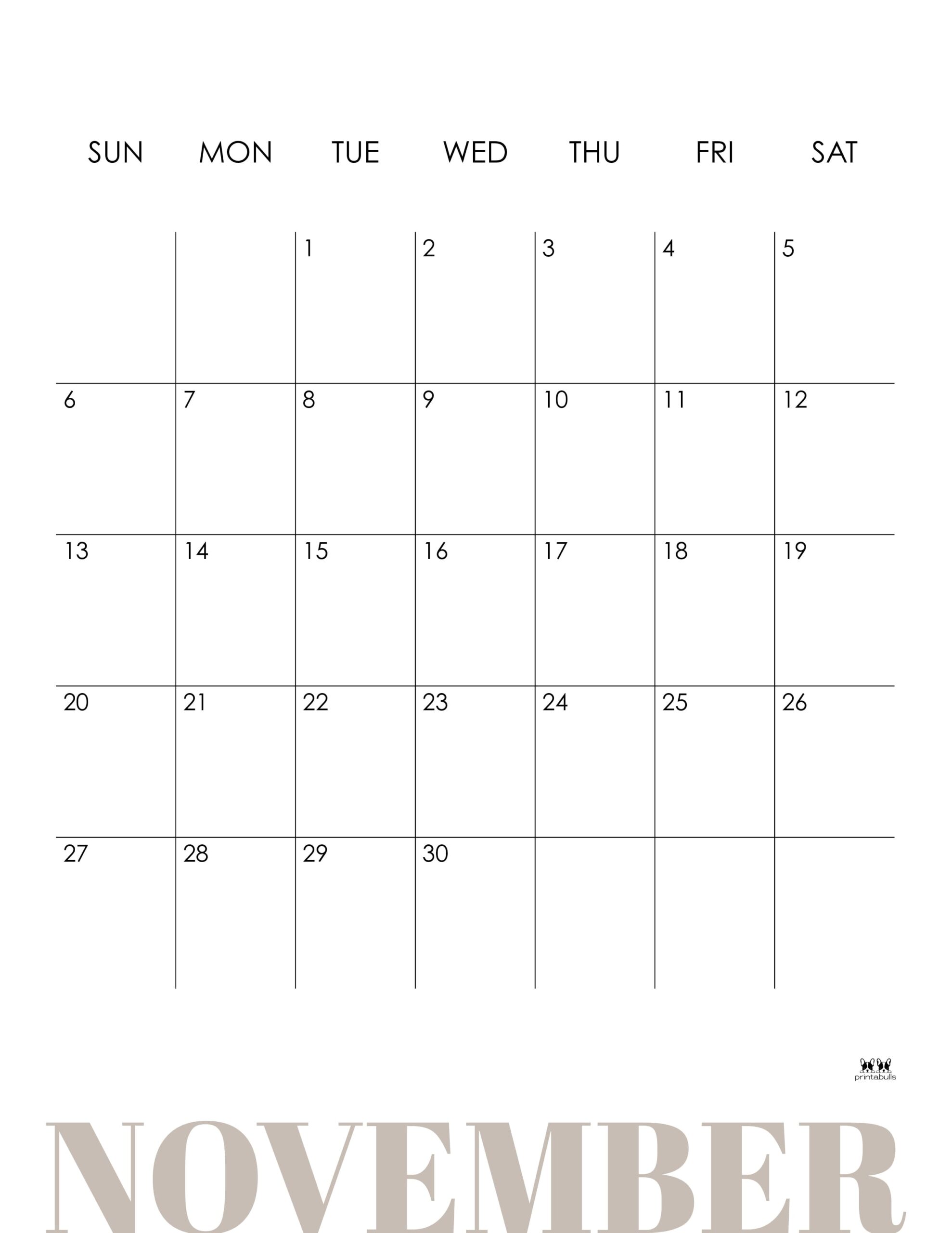 November 2022 Calendars - 50 FREE Printables | Printabulls