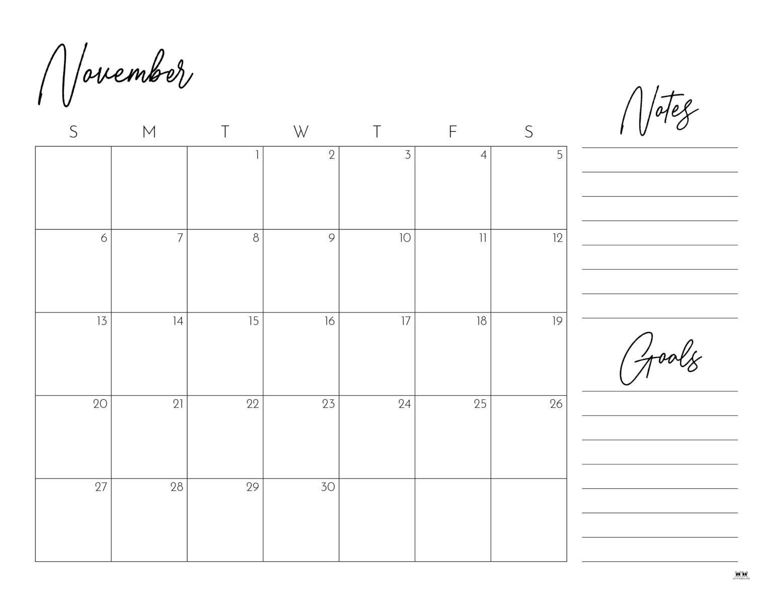 November 2022 Calendars - 50 FREE Printables | Printabulls