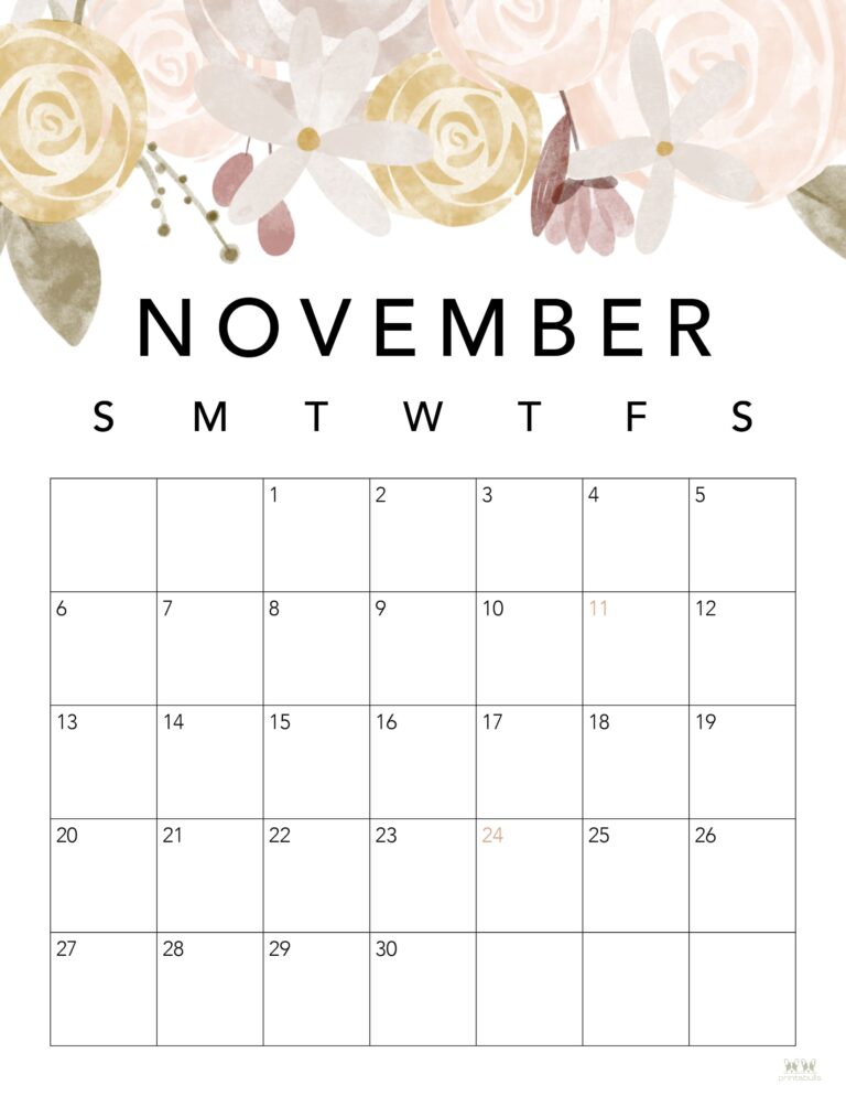 November 2022 Calendars - 50 FREE Printables | Printabulls
