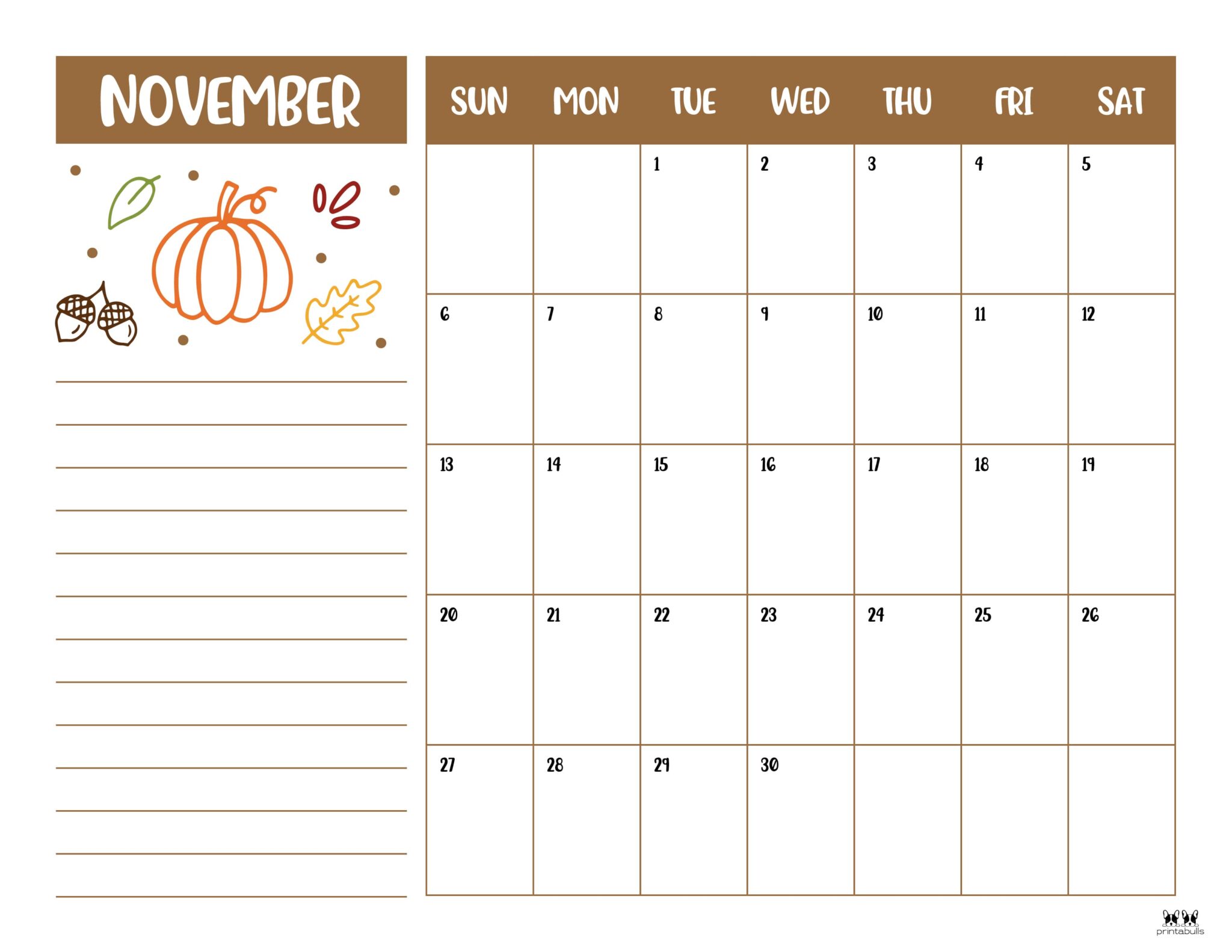 November 2022 Calendars - 50 FREE Printables | Printabulls