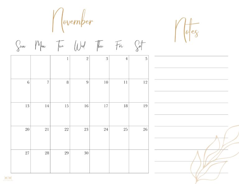 November 2022 Calendars - 50 FREE Printables | Printabulls