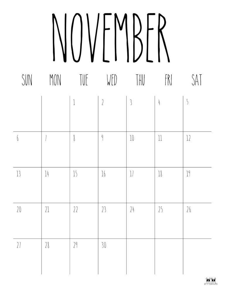 November 2022 Calendars - 50 FREE Printables | Printabulls