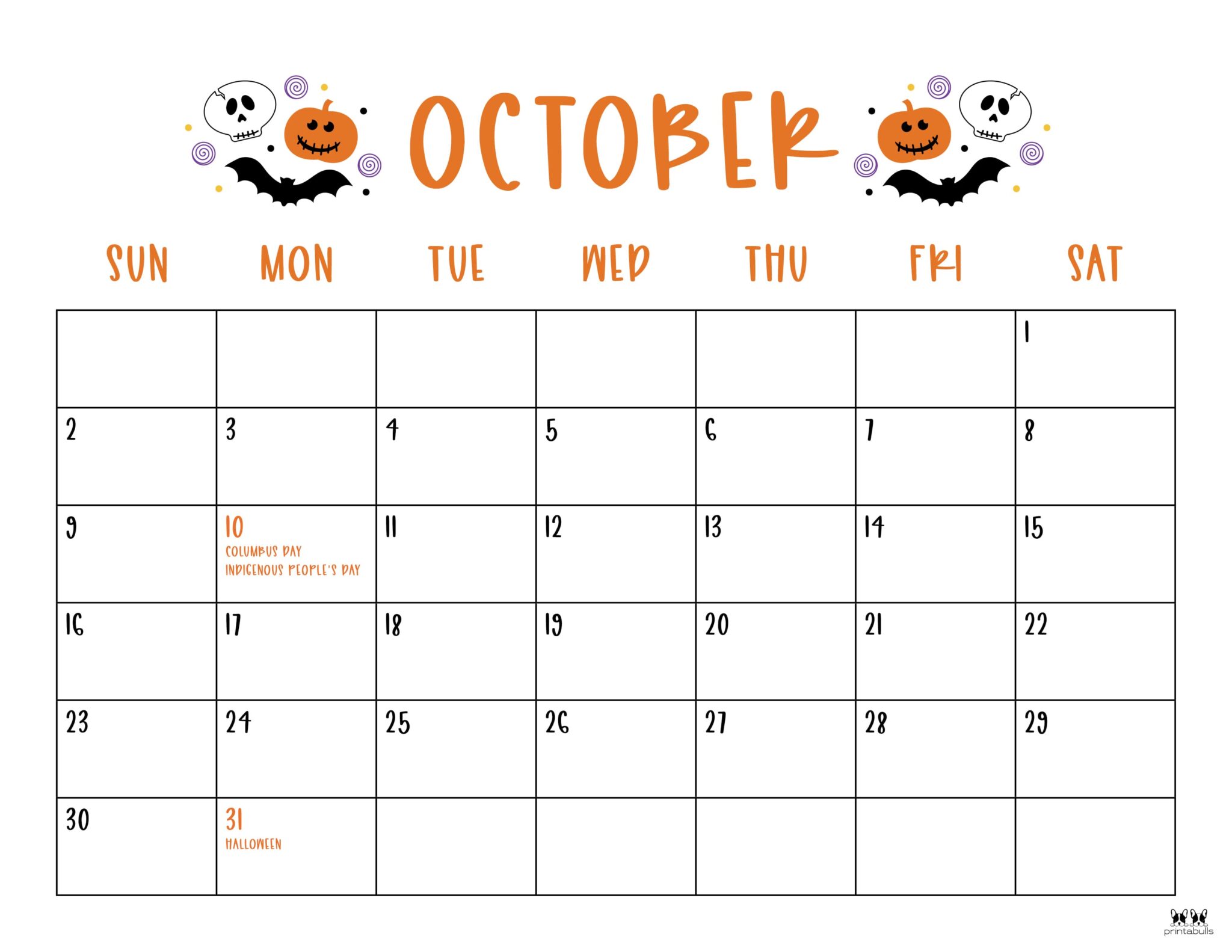 October 2022 Calendars - 50 FREE Printables | Printabulls