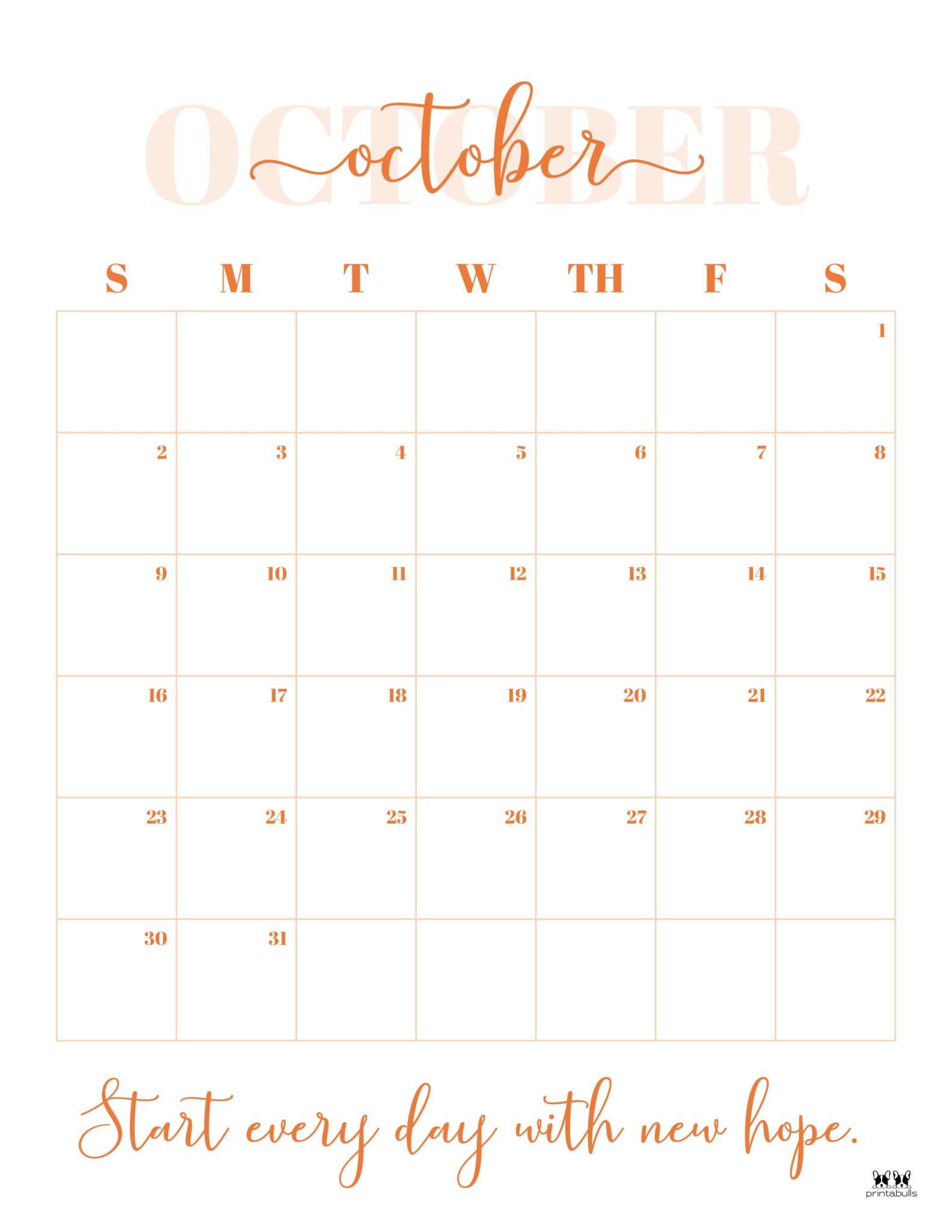 October 2022 Calendars - 50 FREE Printables | Printabulls