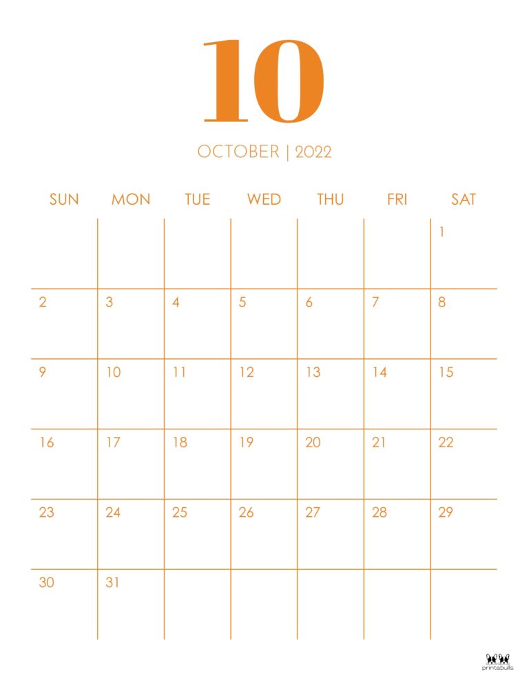 October 2022 Calendars - 50 FREE Printables | Printabulls