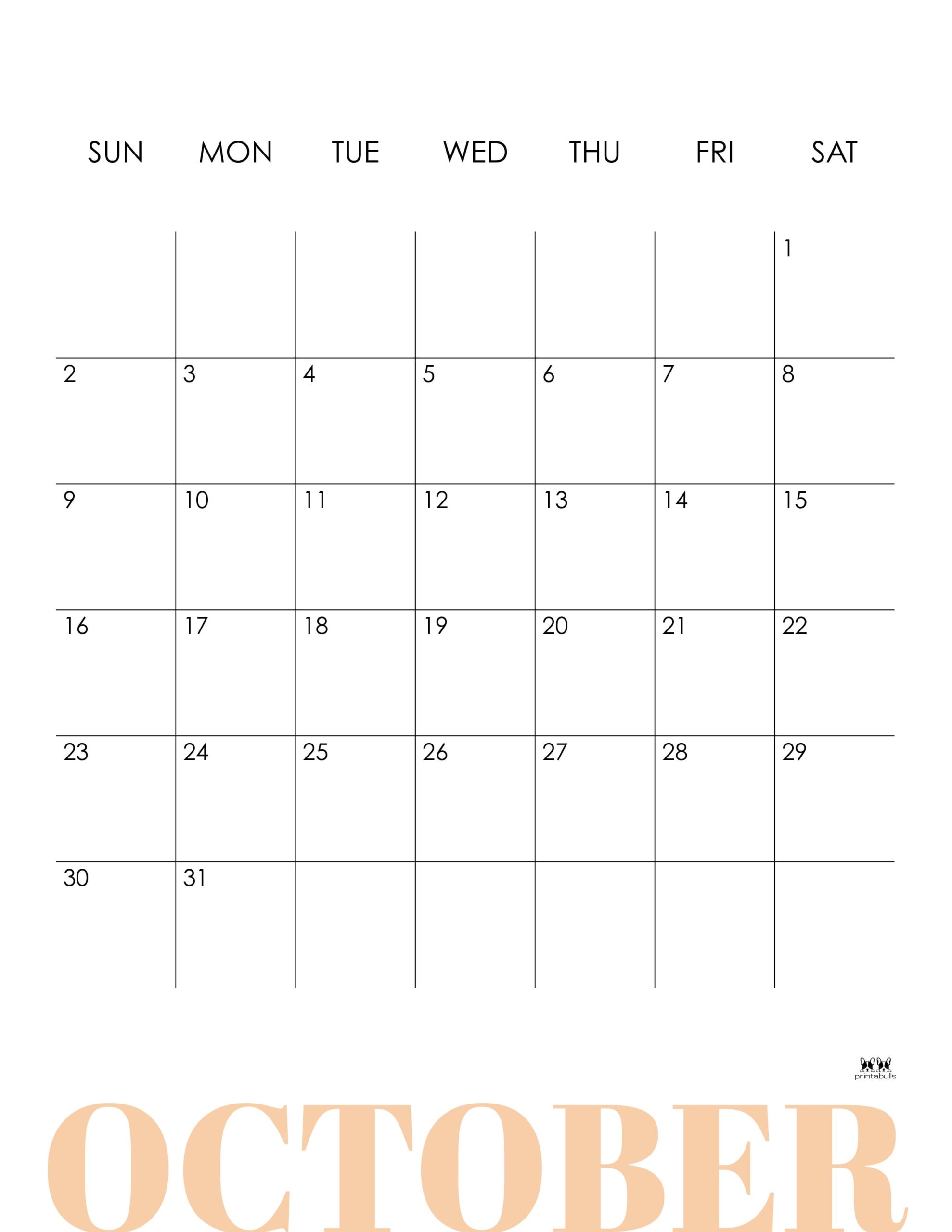 October 2022 Calendars - 50 FREE Printables | Printabulls