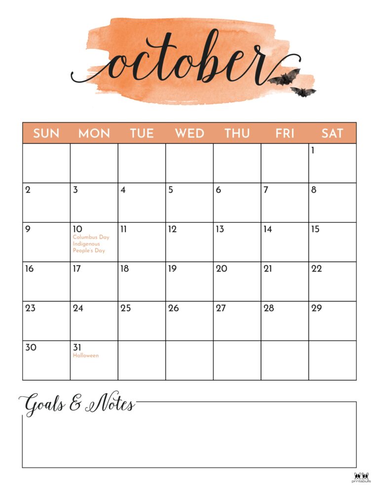 October 2022 Calendars - 50 FREE Printables | Printabulls