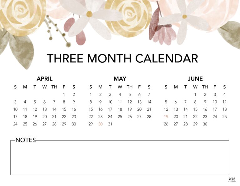 3 Month/Quarterly Calendars - 84 FREE Printables | Printabulls
