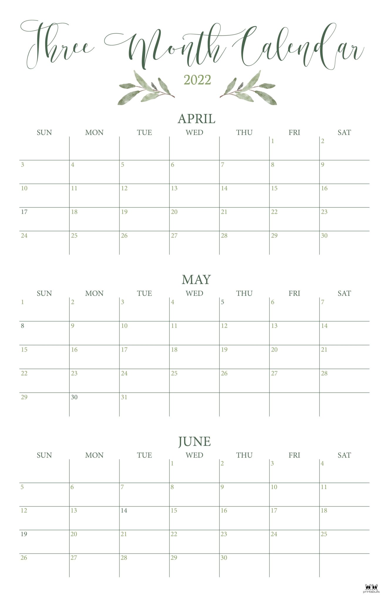 3 Month/Quarterly Calendars - 84 FREE Printables | Printabulls
