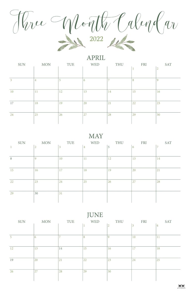 3 Month/Quarterly Calendars - 84 FREE Printables | Printabulls