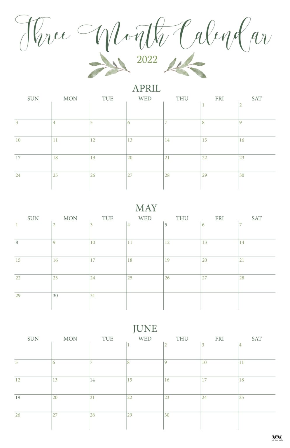 3 Month/Quarterly Calendars - 84 FREE Printables | Printabulls