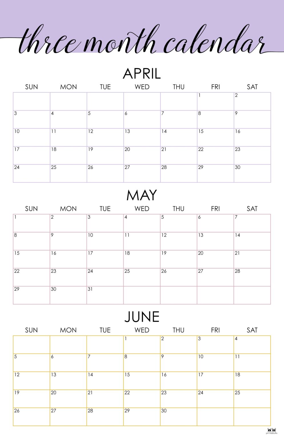 3 Month/Quarterly Calendars - 84 FREE Printables | Printabulls