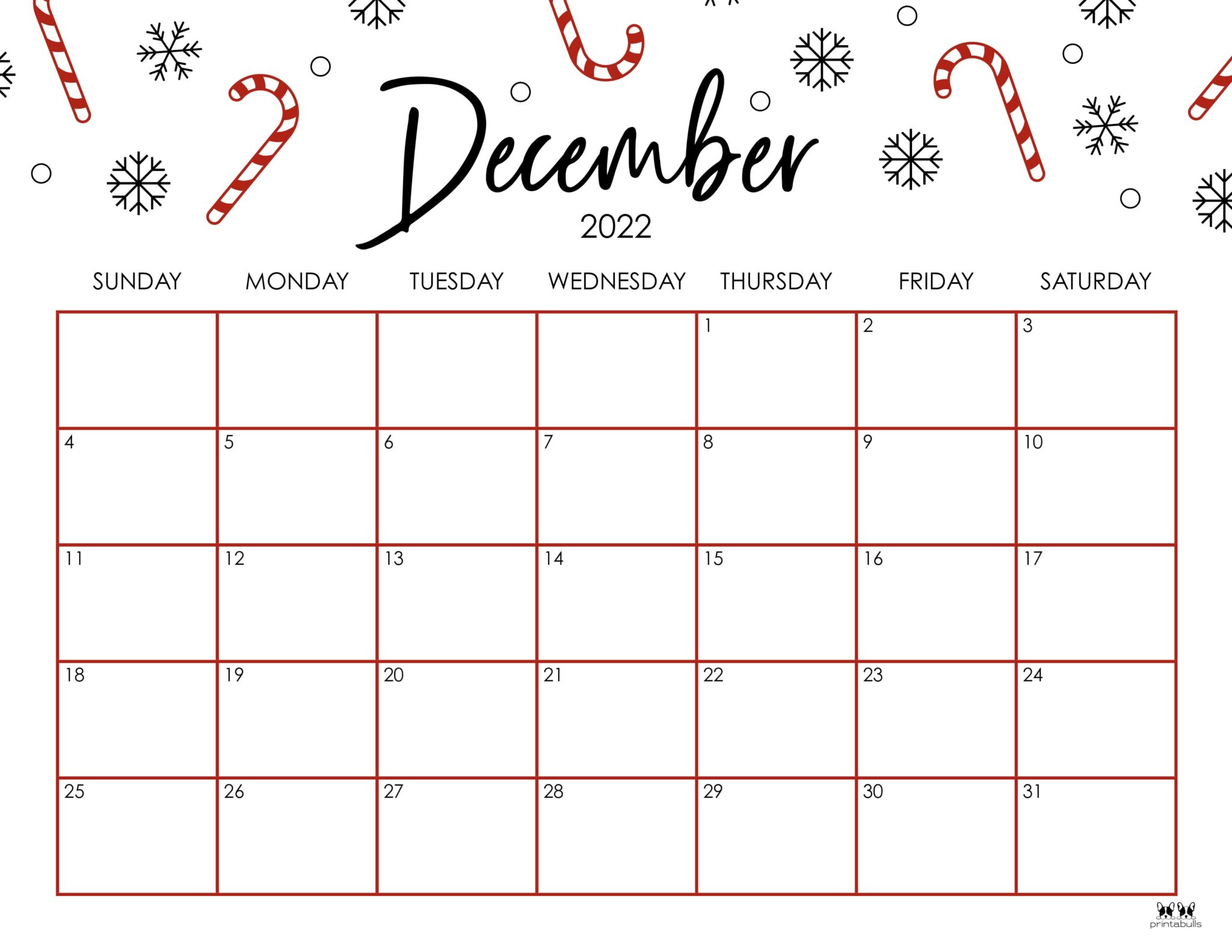 December 2022 Calendars - 50 FREE Printables | Printabulls