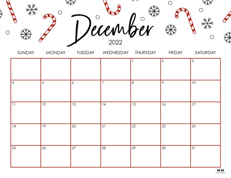 December 2022 Calendars - 50 FREE Printables | Printabulls
