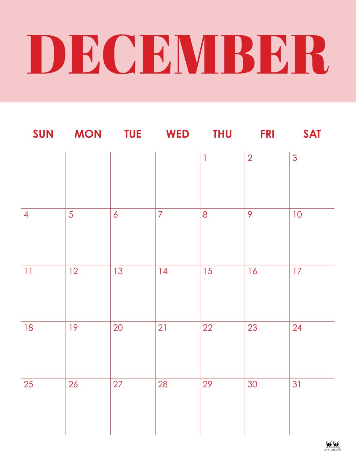 December 2022 Calendars - 50 FREE Printables | Printabulls