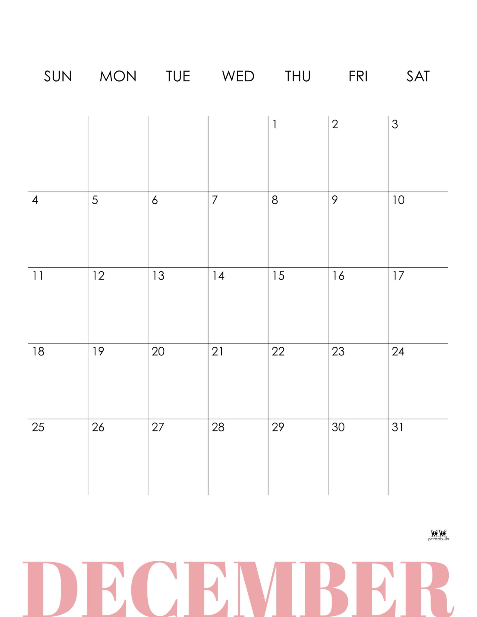 December 2022 Calendars - 50 FREE Printables | Printabulls