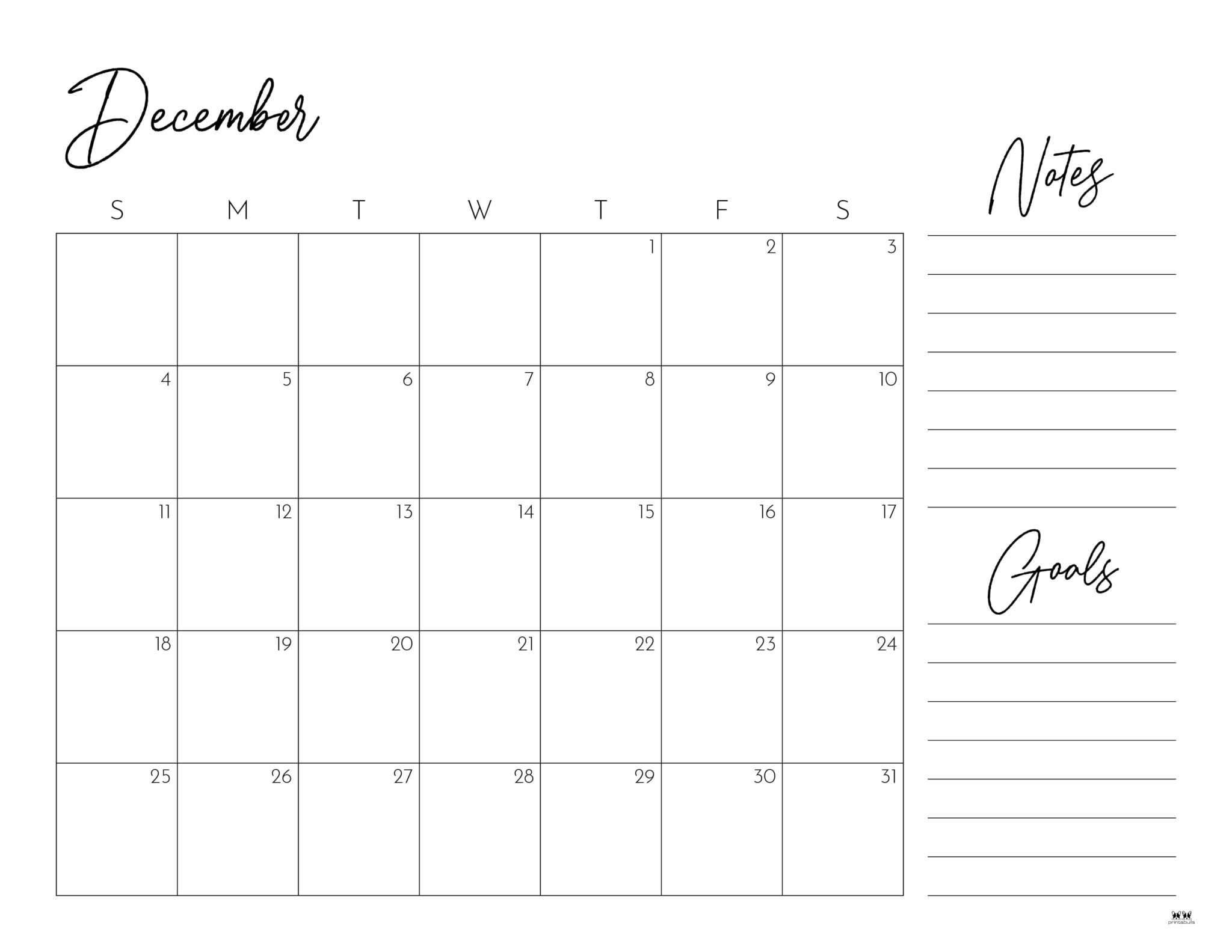 December 2022 Calendars - 50 FREE Printables | Printabulls