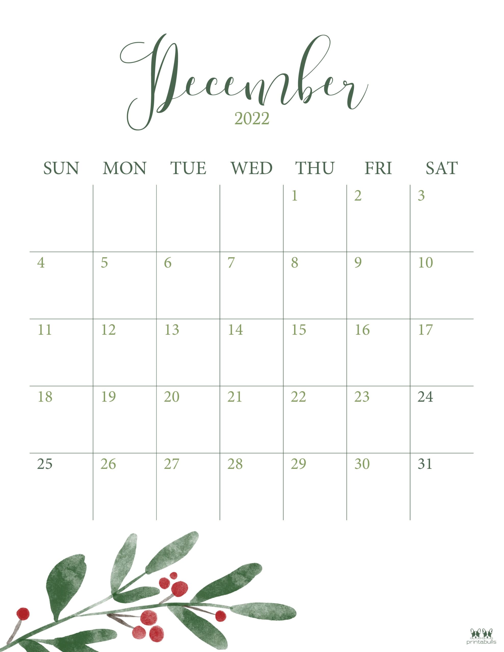 December 2022 Calendars - 50 FREE Printables | Printabulls
