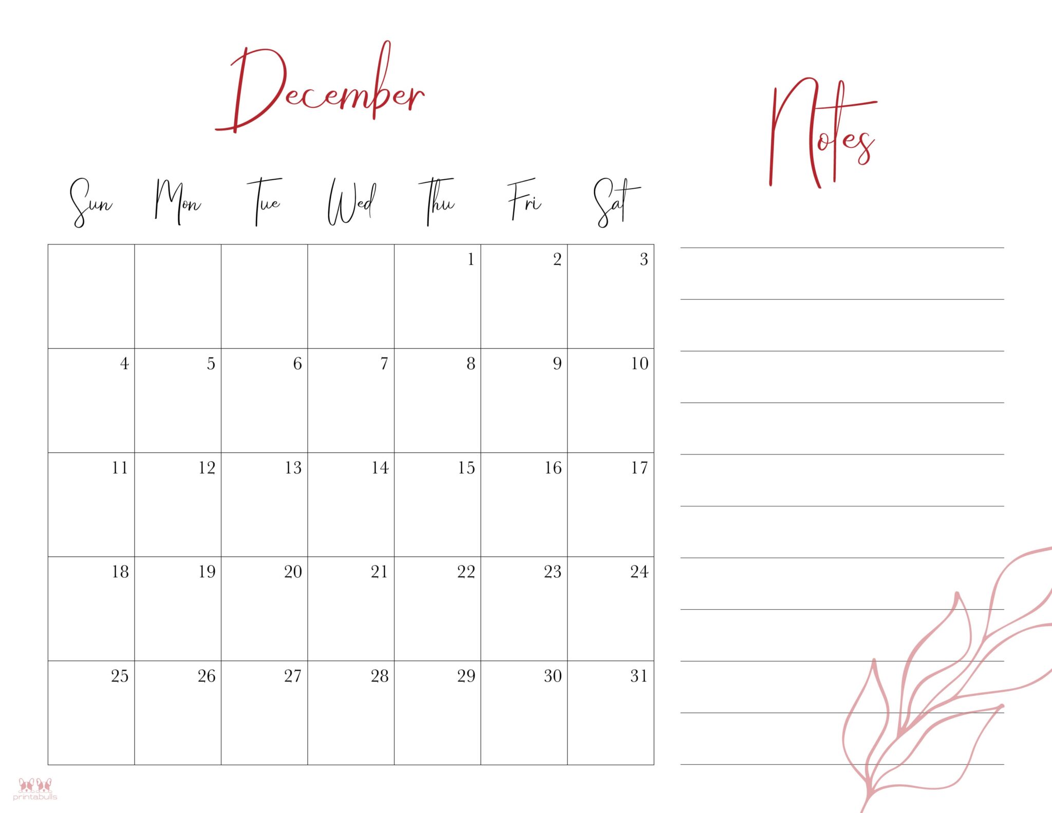 December 2022 Calendars - 50 FREE Printables | Printabulls