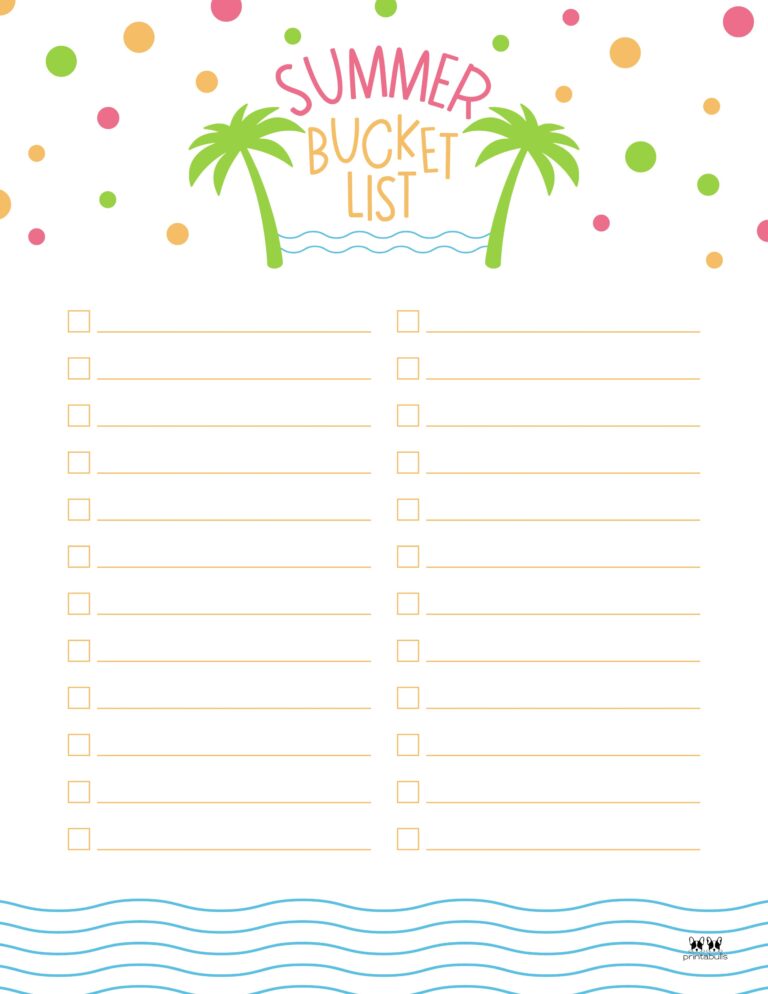 Summer Bucket Lists - 20 FREE Printables - PrintaBulk