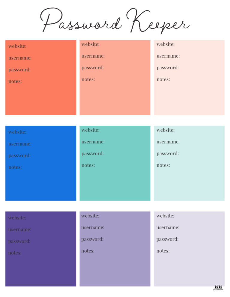 Password Logs & Trackers - 25 FREE Printables | Printabulls