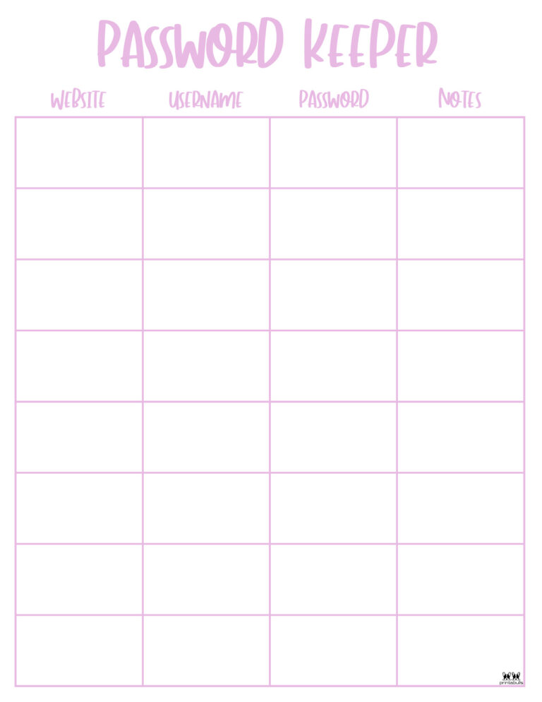 Password Logs & Trackers - 25 FREE Printables | Printabulls