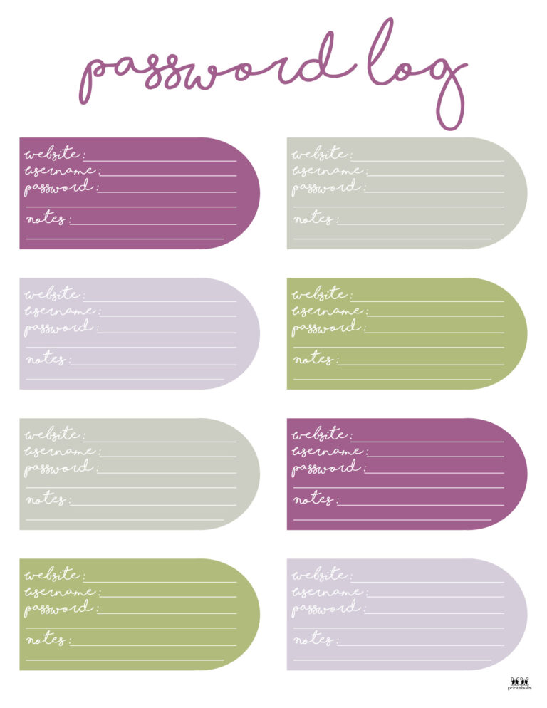 Password Logs & Trackers - 25 FREE Printables | Printabulls