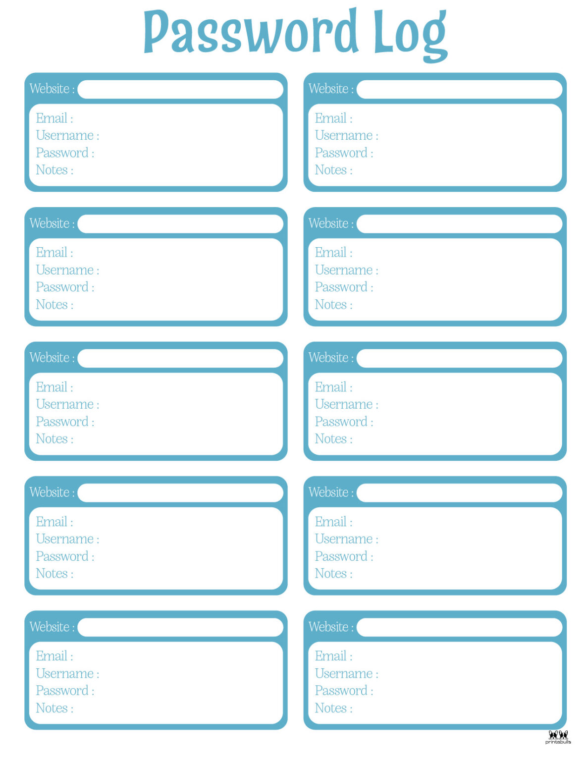 Password Logs & Trackers - 25 FREE Printables | Printabulls