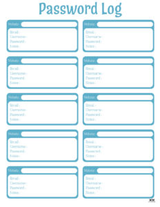 Password Logs & Trackers - 25 FREE Printables | Printabulls