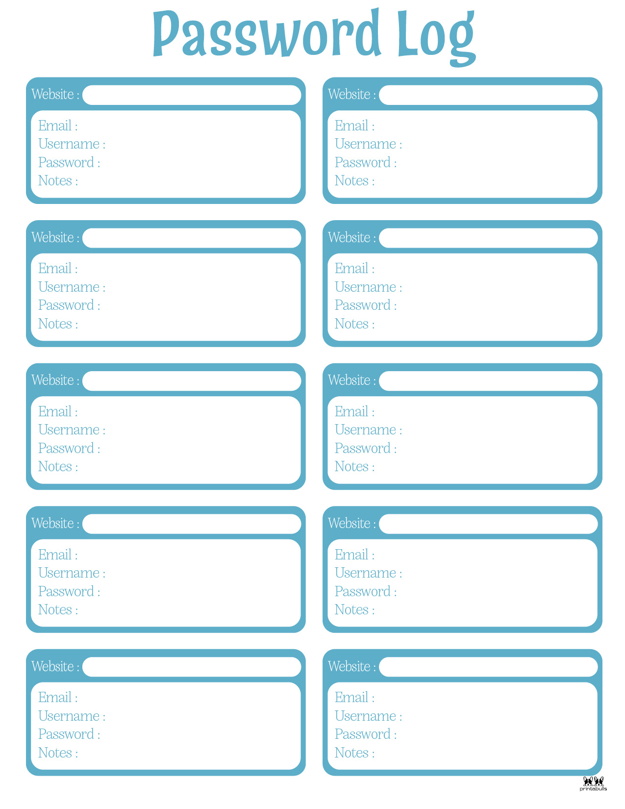 Password Logs & Trackers - 25 FREE Printables | Printabulls