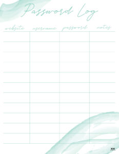 Password Logs & Trackers - 25 FREE Printables | Printabulls