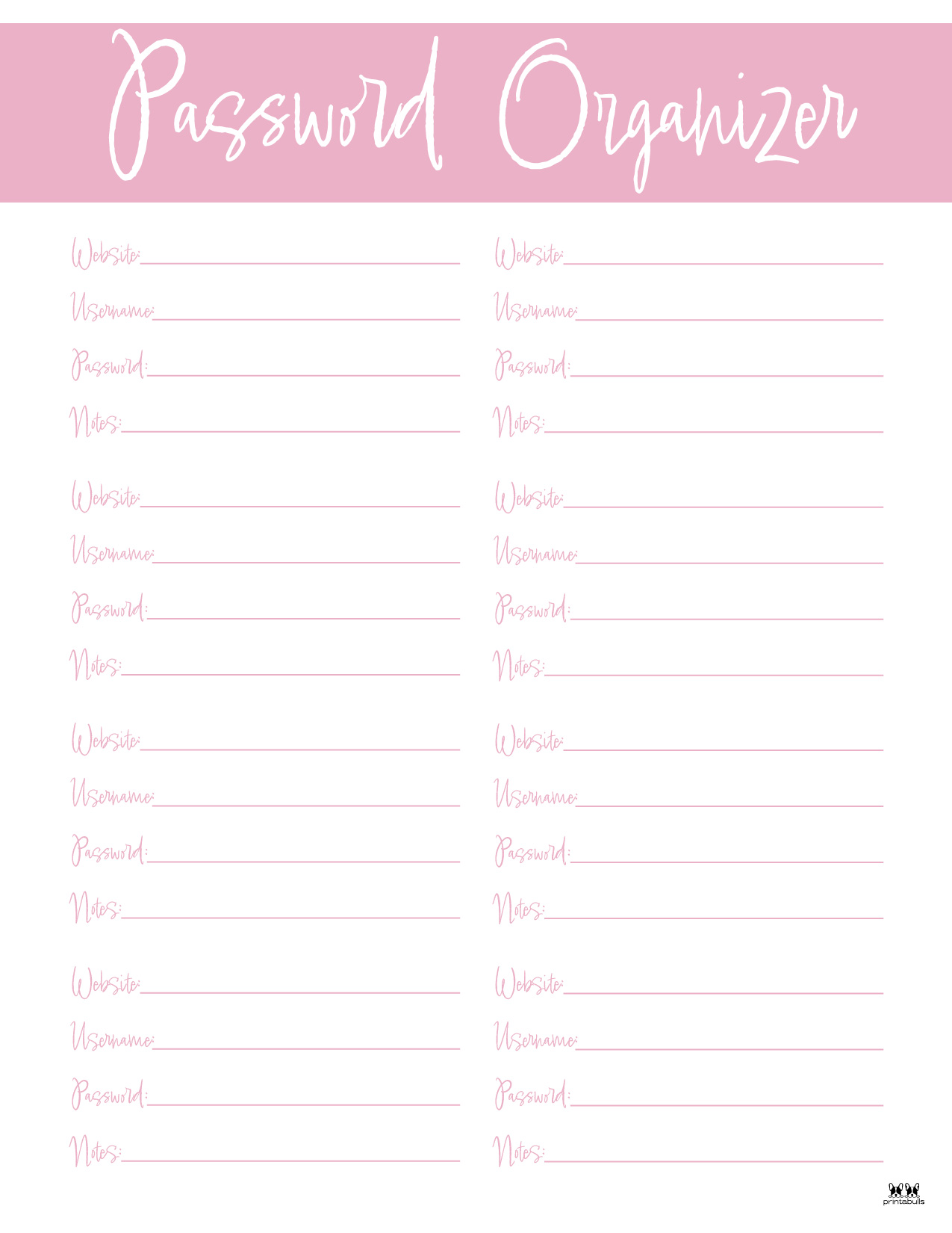 Password Logs & Trackers - 25 FREE Printables - PrintaBulk