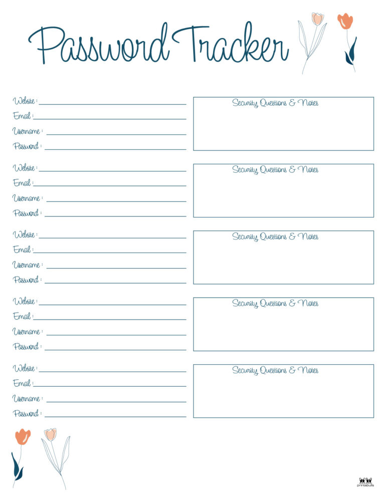Password Logs & Trackers - 25 FREE Printables | Printabulls