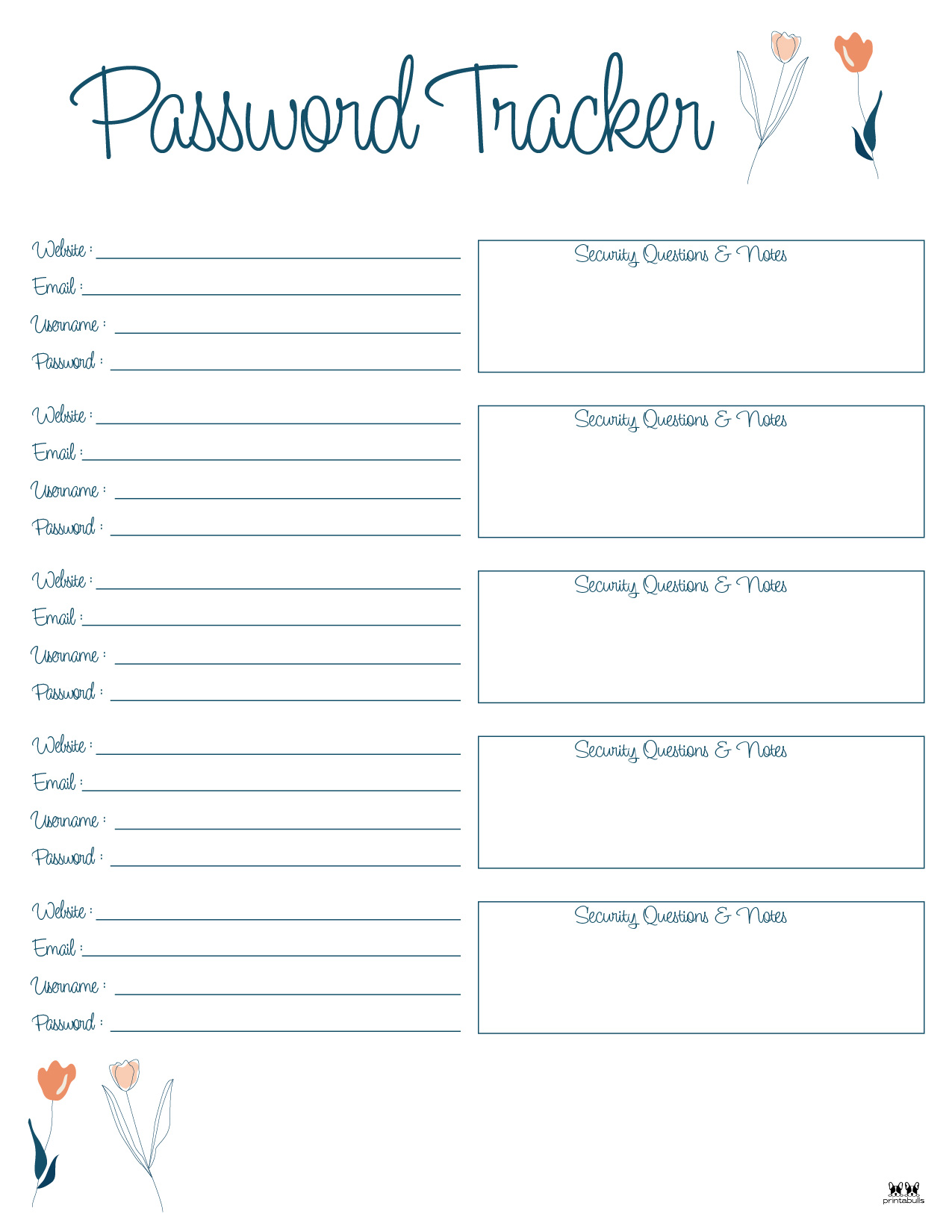 Password Logs & Trackers - 25 FREE Printables | Printabulls
