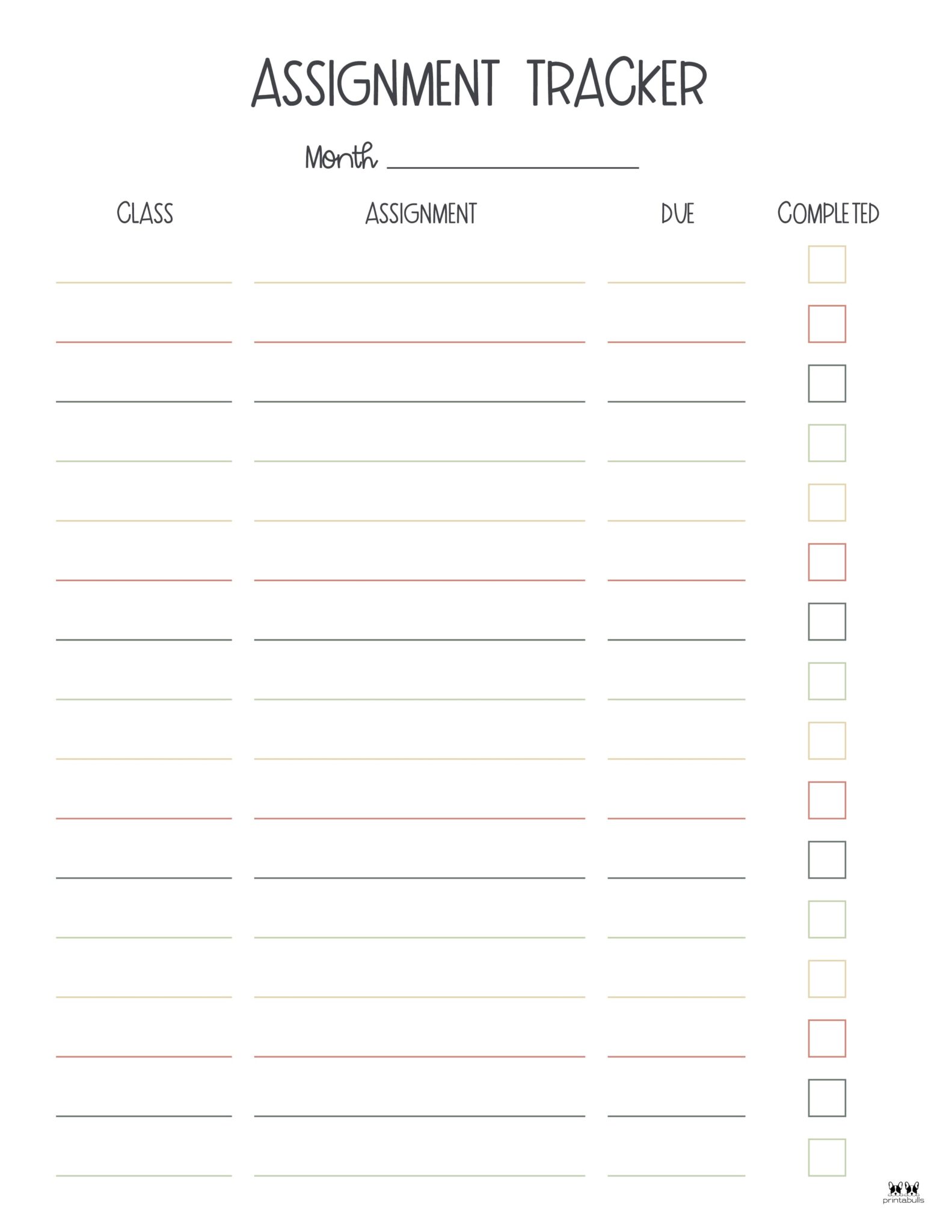 Assignment Trackers - 12 FREE Printables | Printabulls Assignment Trackers - 12 FREE Printables | Printabulls