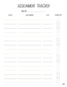 Assignment Trackers - 12 FREE Printables | Printabulls